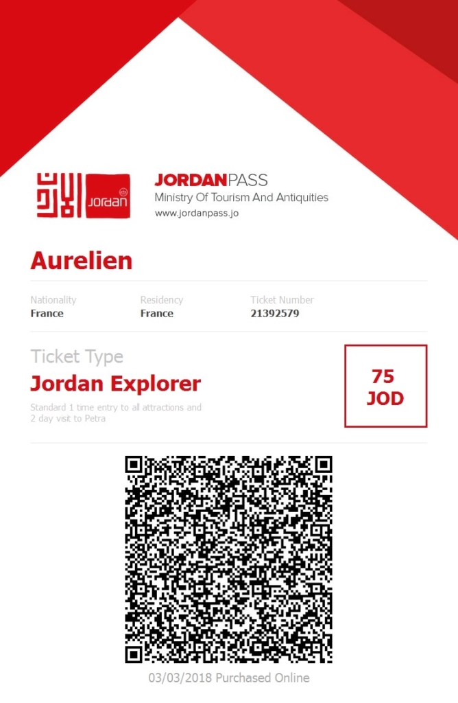 Jordan Pass pour la Jordanie - Document officiel